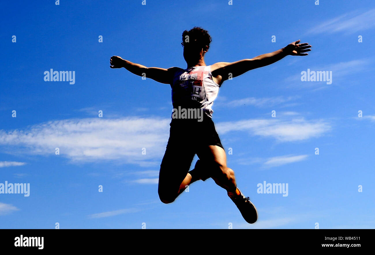 Samuel Khogali in the Men;'s Long Jump during day one of the Muller ...