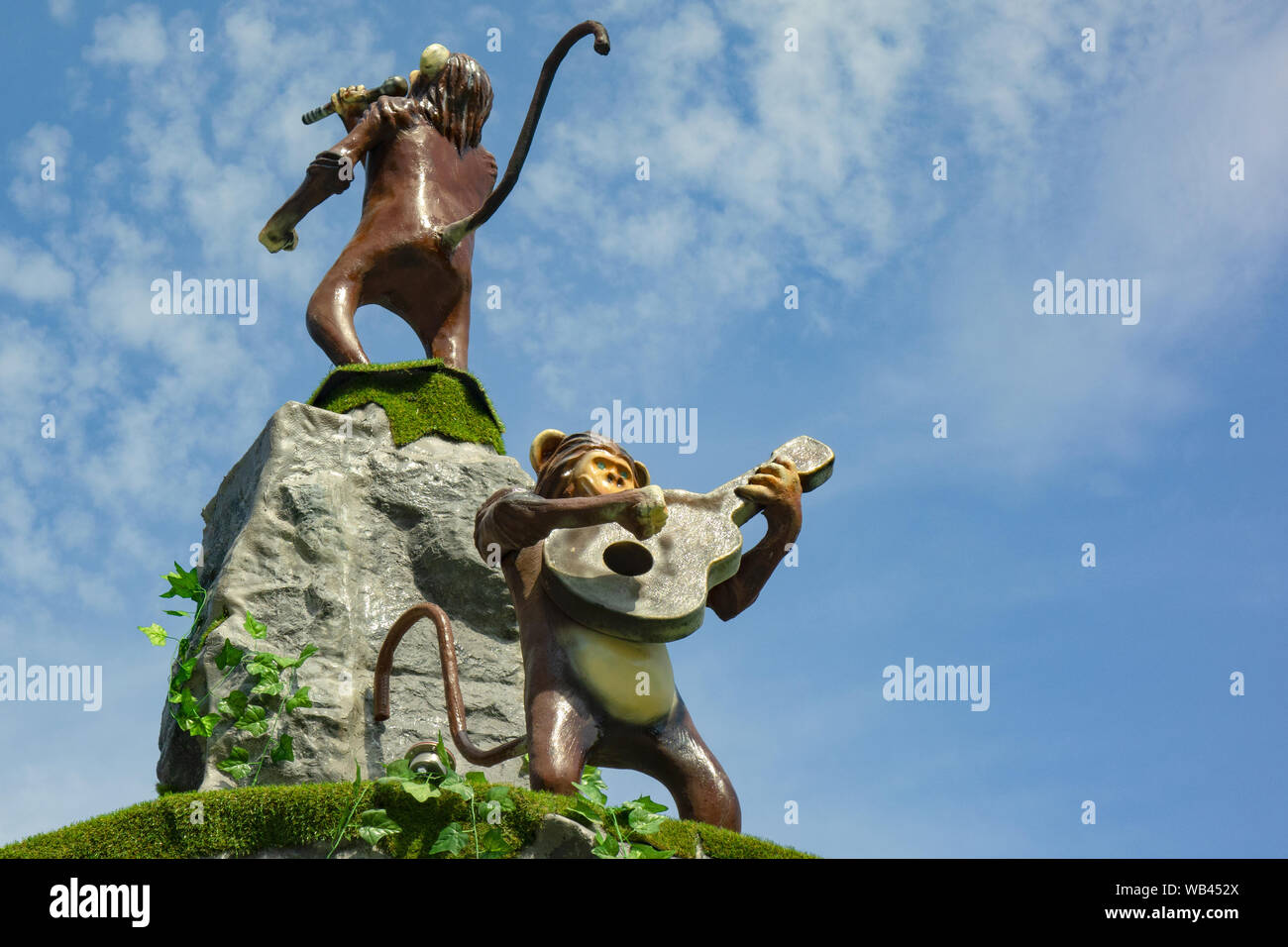 Kharkiv, Ukraine, August, 2019 Monkey music band. One ape plays on ...