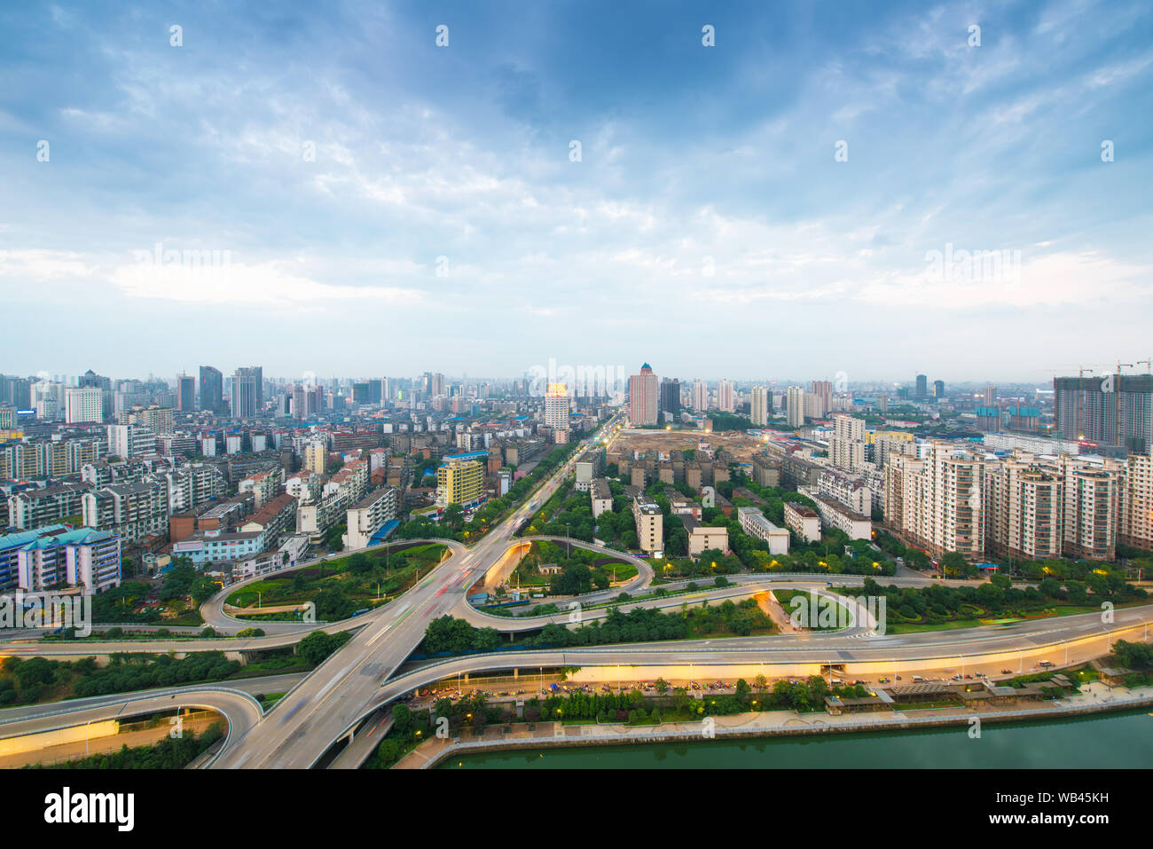 city highway interchange in shanghai on traffic rush hour Stock Photo ...