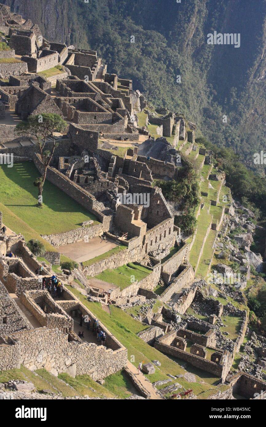 Machu Picchu Incan citadel in the Andes Mountains in Peru Stock Photo ...