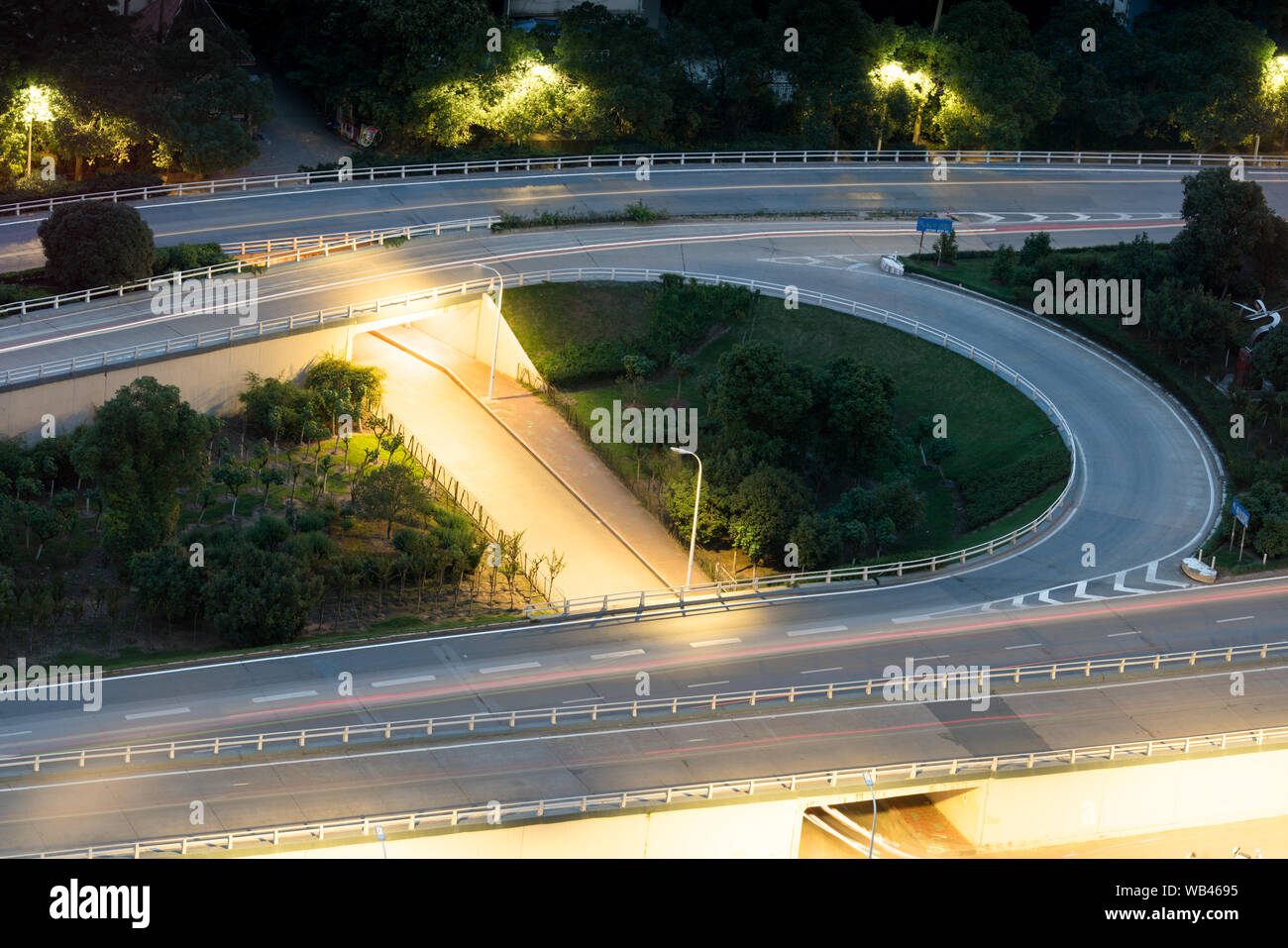 closeup of the light trails on grade separation bridge Stock Photo - Alamy