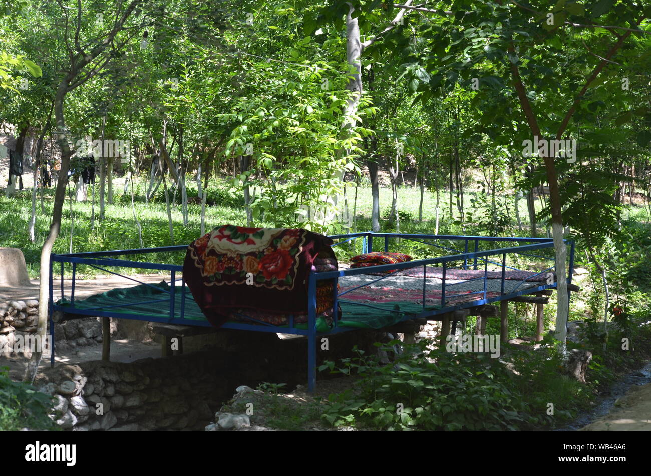 Traditional Uzbek garden tapchan in the Nuratau Mountains, Central ...