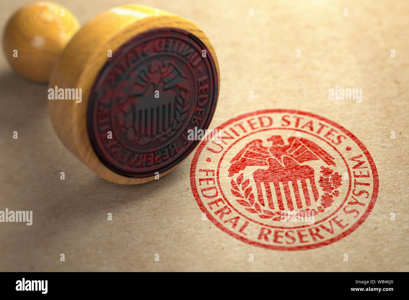Federal reserve system FED symbol stamp on craft paper. 3d illustration ...