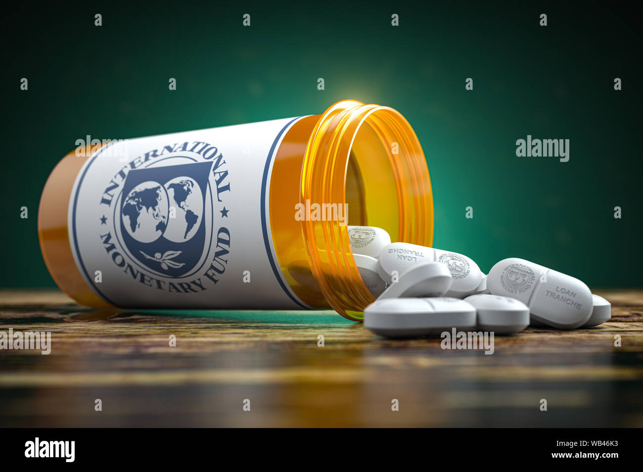 IMF International Monetary Fund tranches concept. Pills with IMF symbol ...