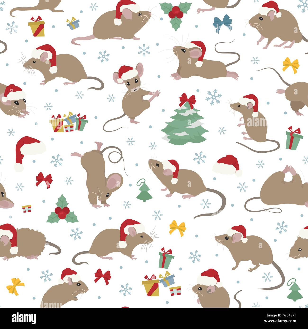 Mice christmas seamless pattern. Mouse poses and exercises. Cute ...