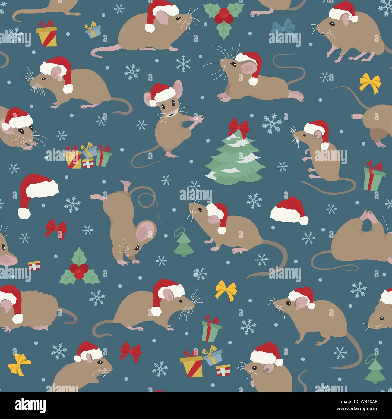Mice christmas seamless pattern. Mouse poses and exercises. Cute ...
