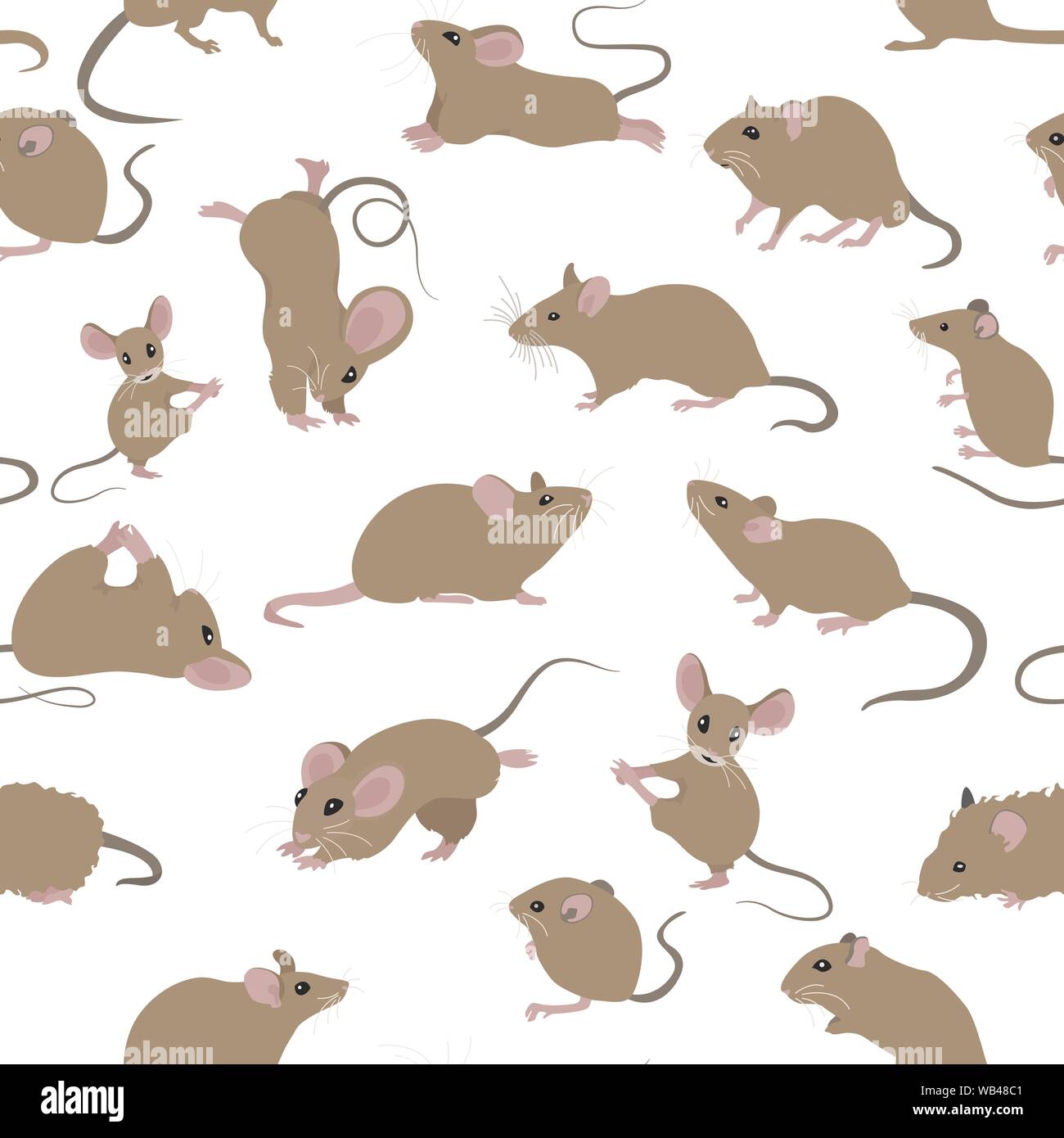 Mice seamless pattern. Mouse yoga poses and exercises. Cute cartoon ...