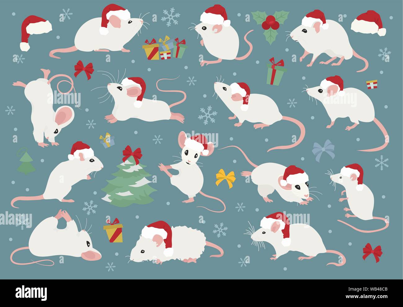 Different mice christmas collection. Mouse poses and exercises. Cute ...