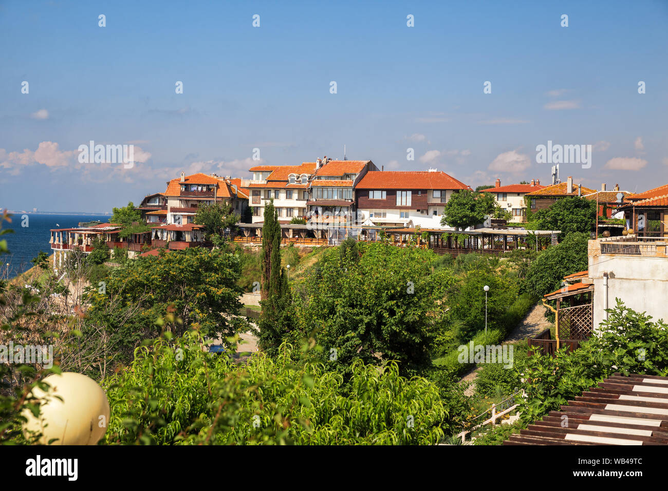 Nessebar is a resort town in Bulgaria on the Black Sea. View of the sea ...