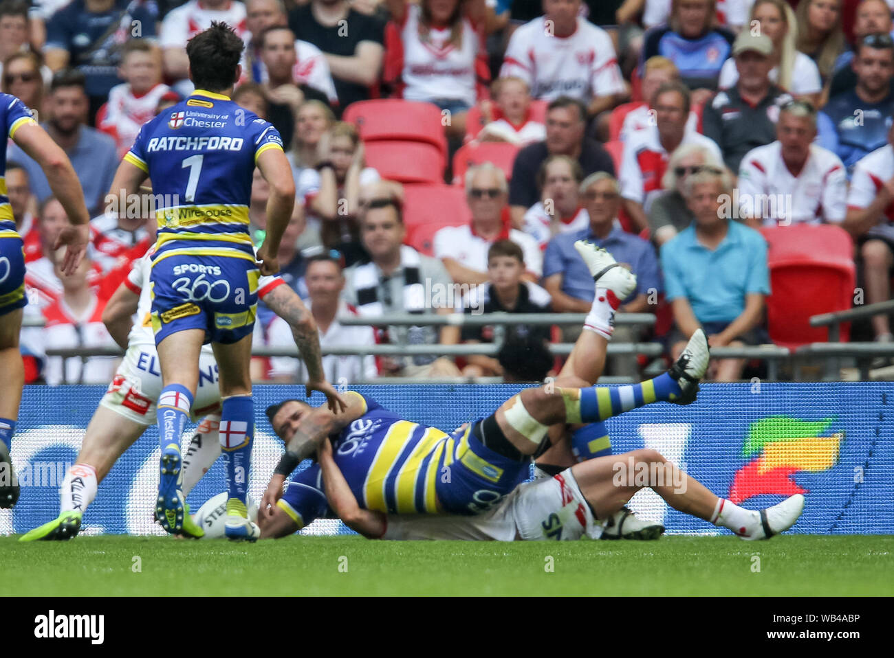 London, UK. 24th Aug, 2019. BEN MURDOCH-MASILA of Warrington Wolves ...