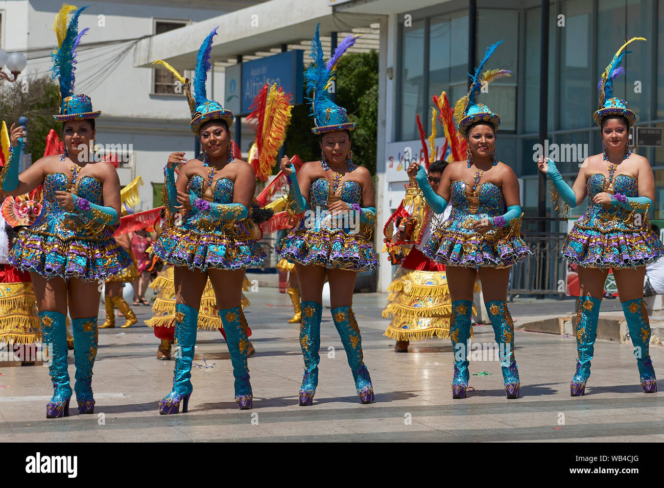Morenada Dance Group dressed in ornate costumes performing during a ...