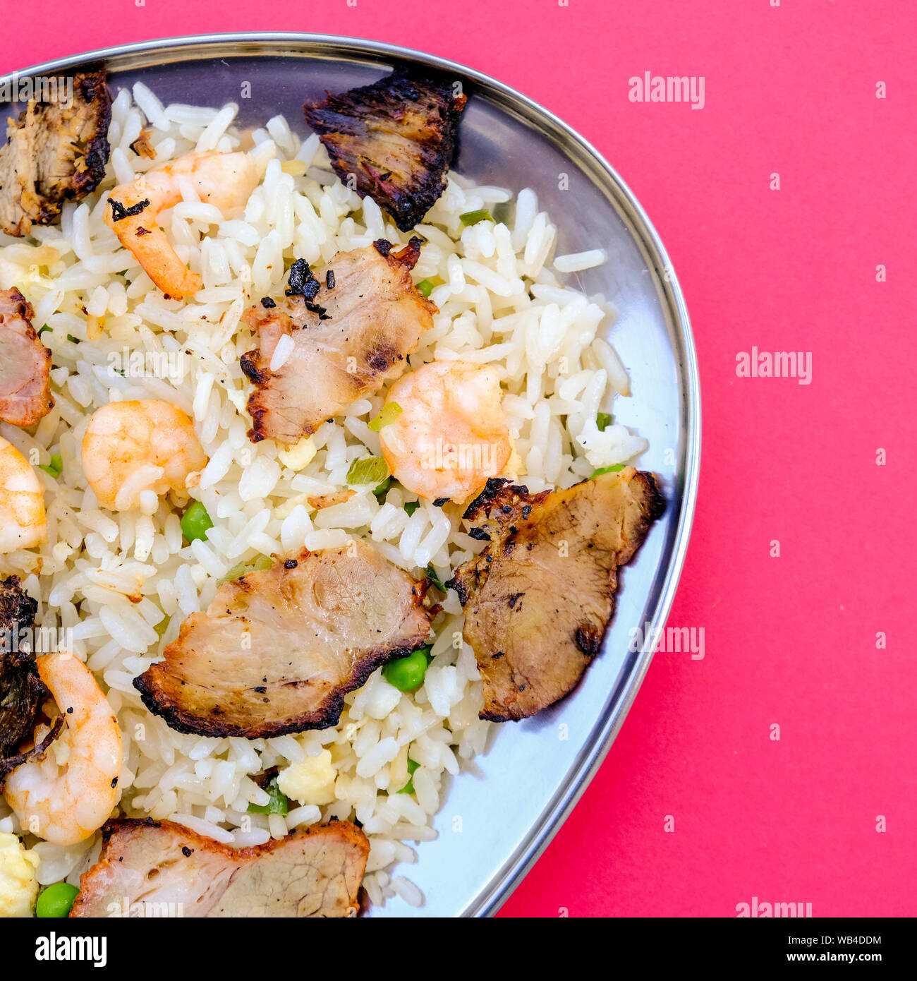 Chinese Style Egg Fried Rice With Pork and King or Tiger Prawns Stock ...