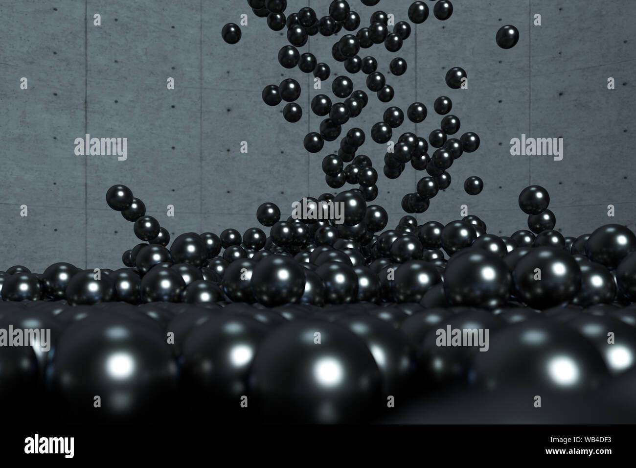 A mass of spheres falling down from above, 3d rendering. Computer ...