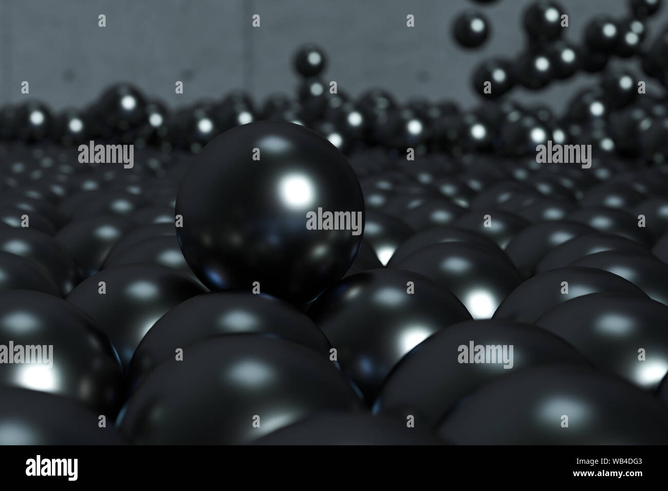 A mass of spheres falling down from above, 3d rendering. Computer ...