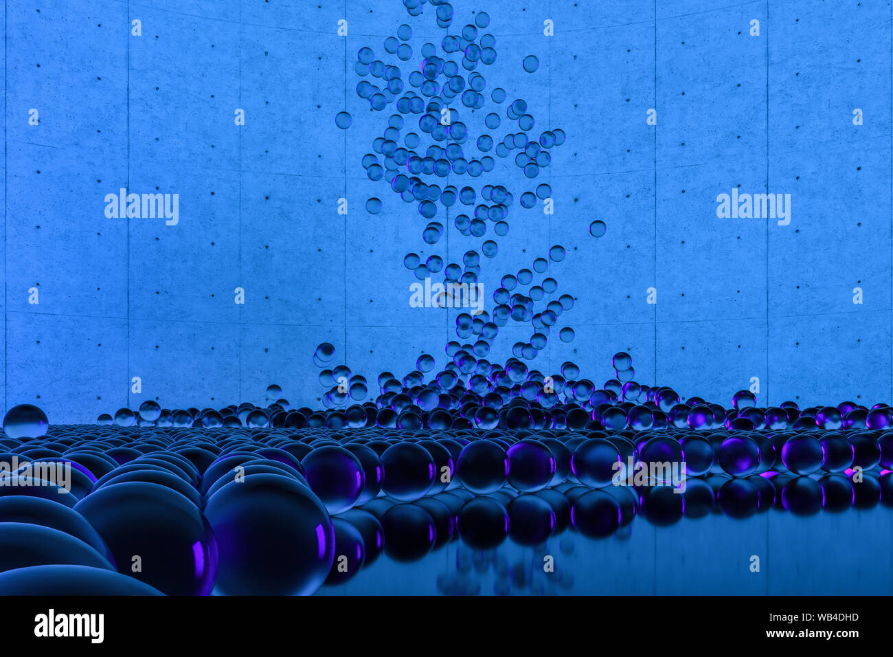 A mass of spheres falling down from above, 3d rendering. Computer ...