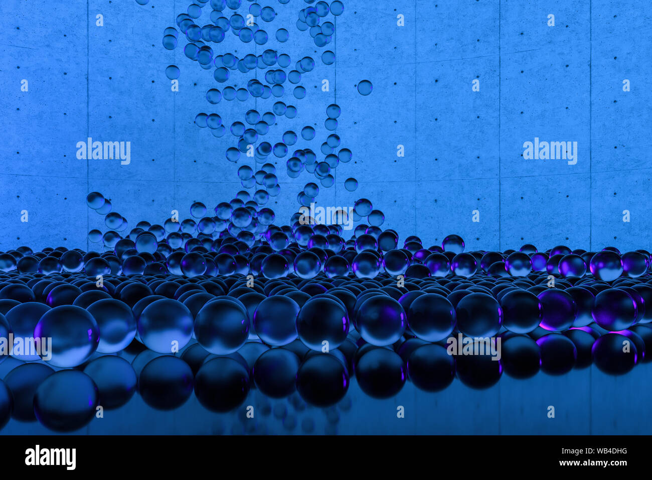 A mass of spheres falling down from above, 3d rendering. Computer ...