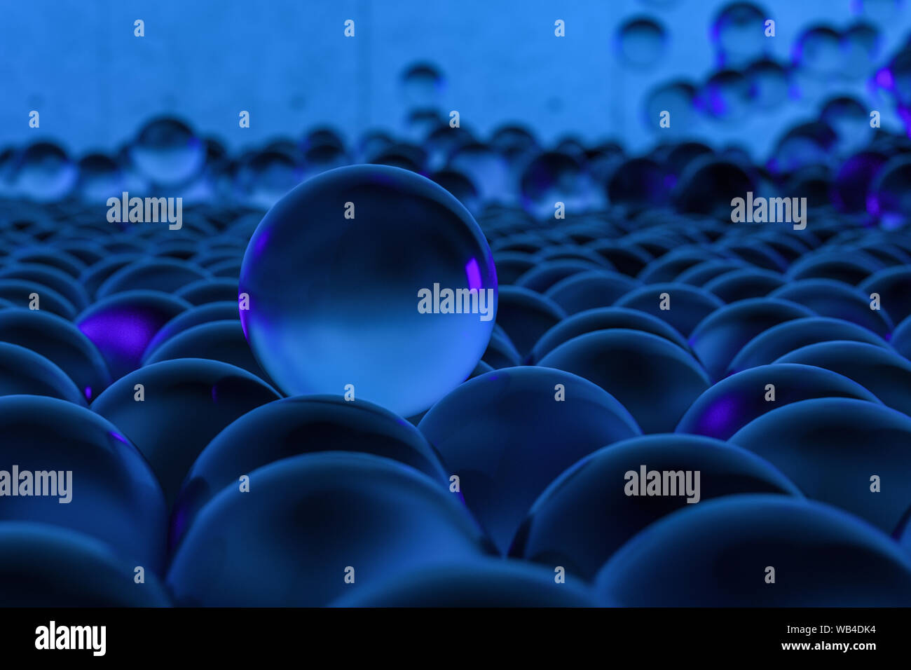 A mass of spheres falling down from above, 3d rendering. Computer ...