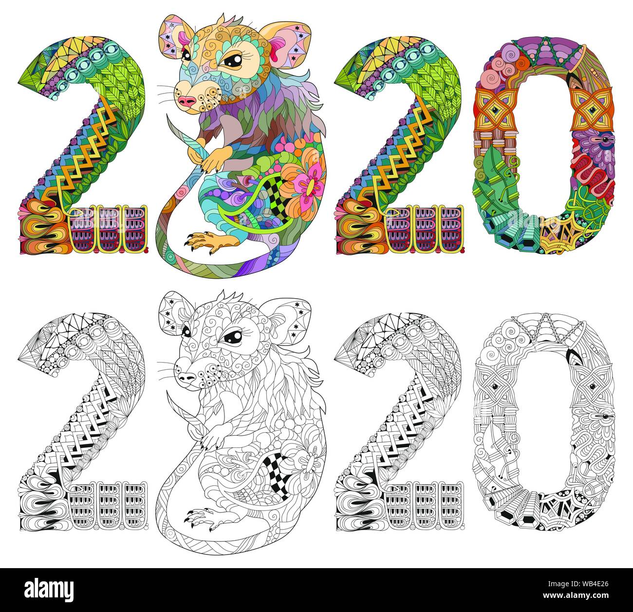 Hand drawn zentangle rat number 2020 for t-shirt and other decorations ...