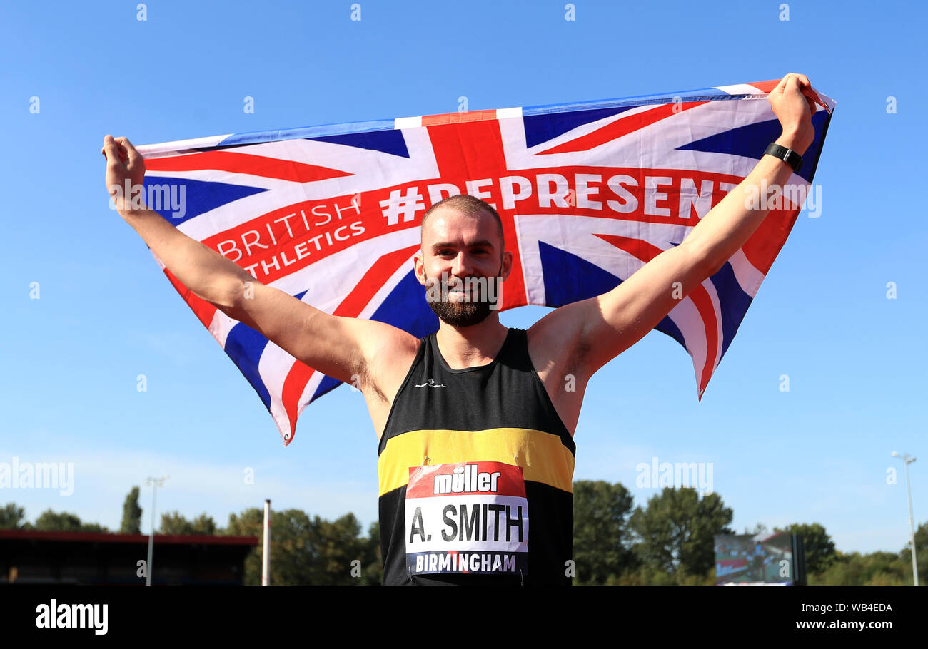 Allan Smith celebrates winning the Men's High Jump during day one of ...