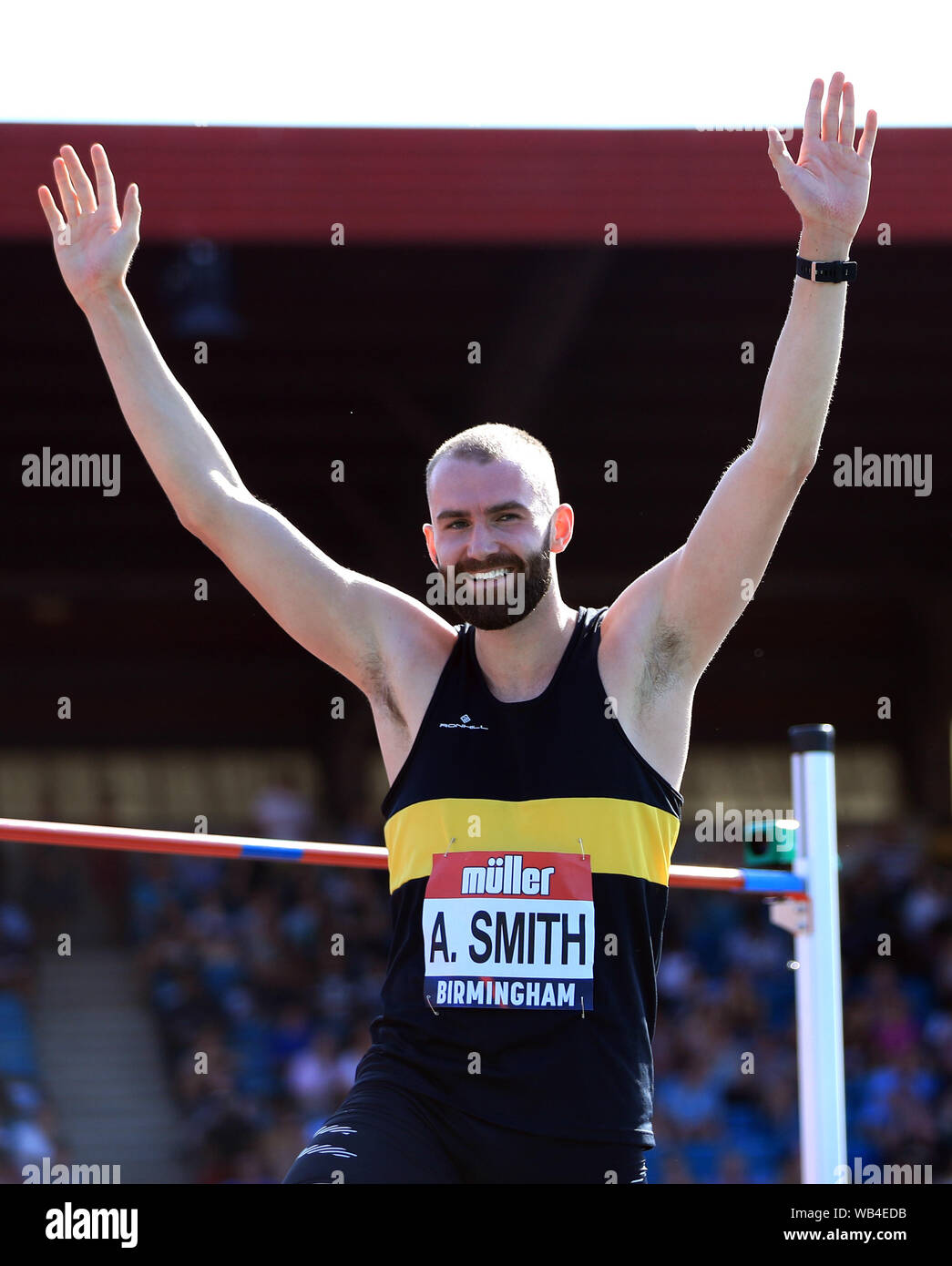 Allan Smith celebrates winning the Men's High Jump during day one of ...