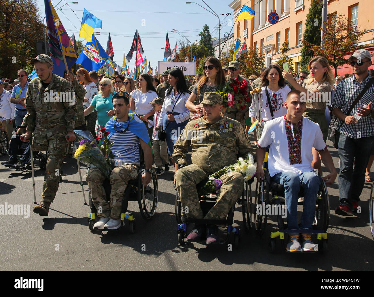 Kyiv, Ukraine. 24th Aug, 2019. Ukrainian veterans of the conflict in ...