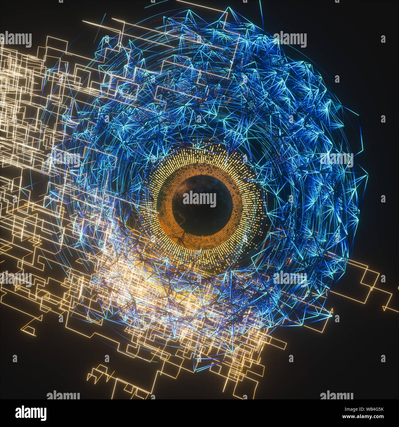 Abstract mechanical eyeball with high-tech line, 3d rendering. Computer ...