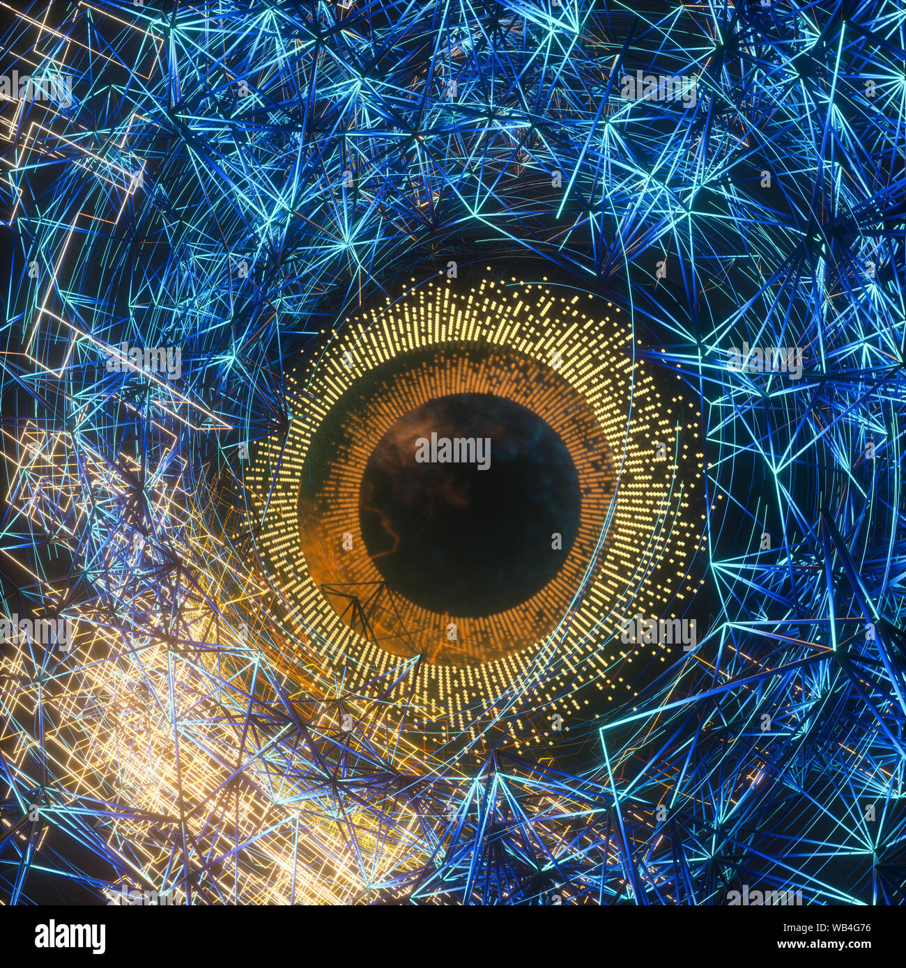 Abstract mechanical eyeball with high-tech line, 3d rendering. Computer ...