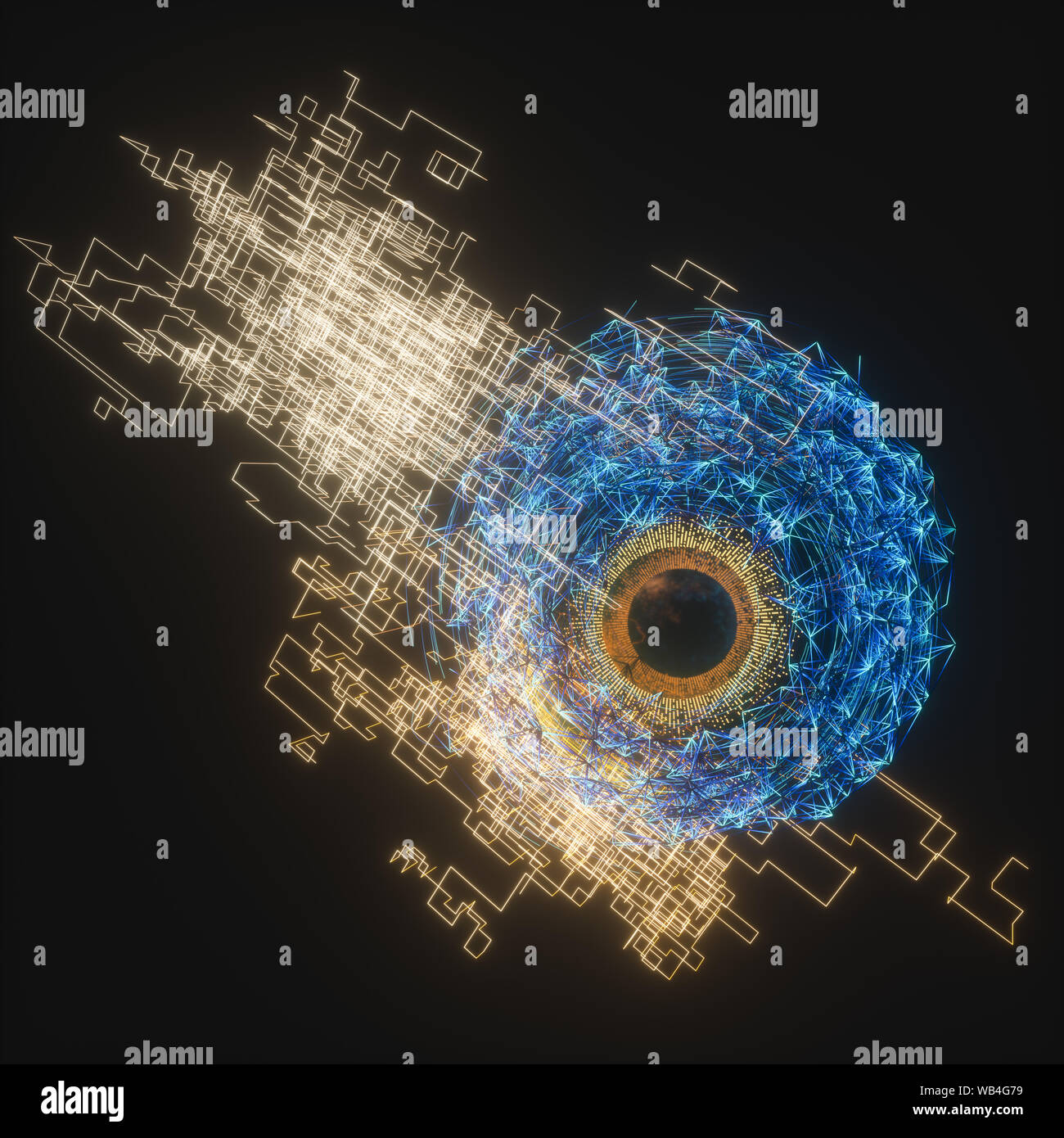 Abstract mechanical eyeball with high-tech line, 3d rendering. Computer ...