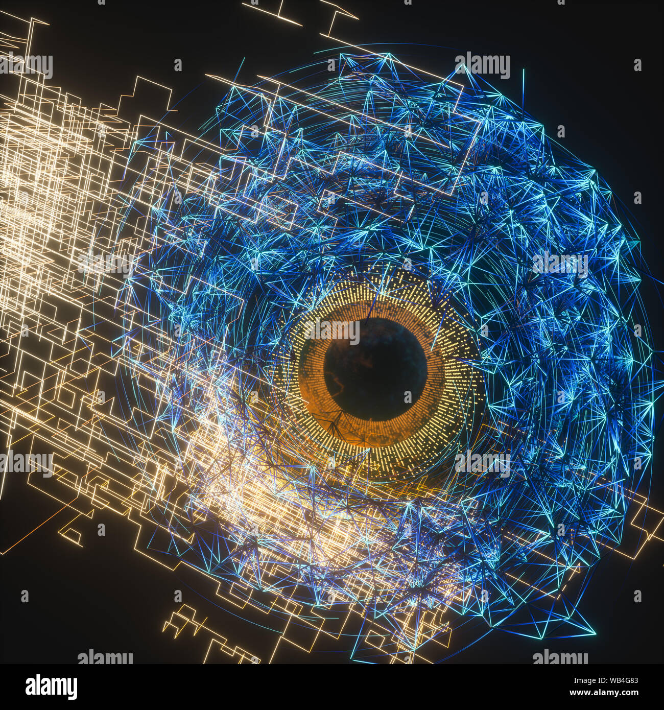 Abstract mechanical eyeball with high-tech line, 3d rendering. Computer ...