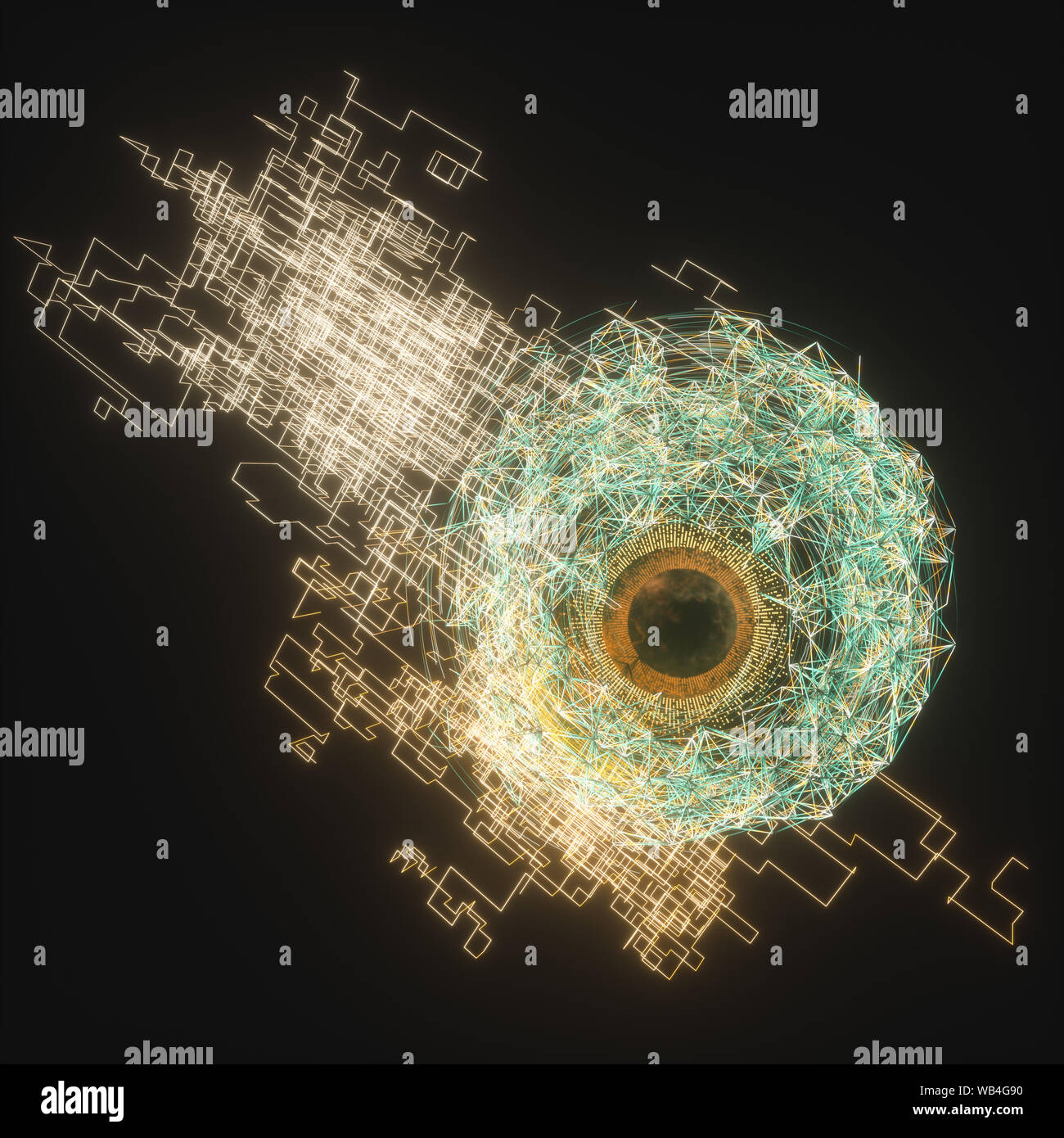 Abstract mechanical eyeball with high-tech line, 3d rendering. Computer ...