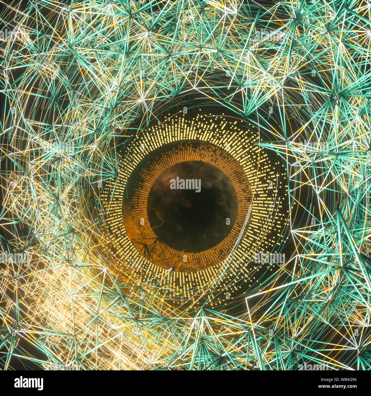 Abstract mechanical eyeball with high-tech line, 3d rendering. Computer ...