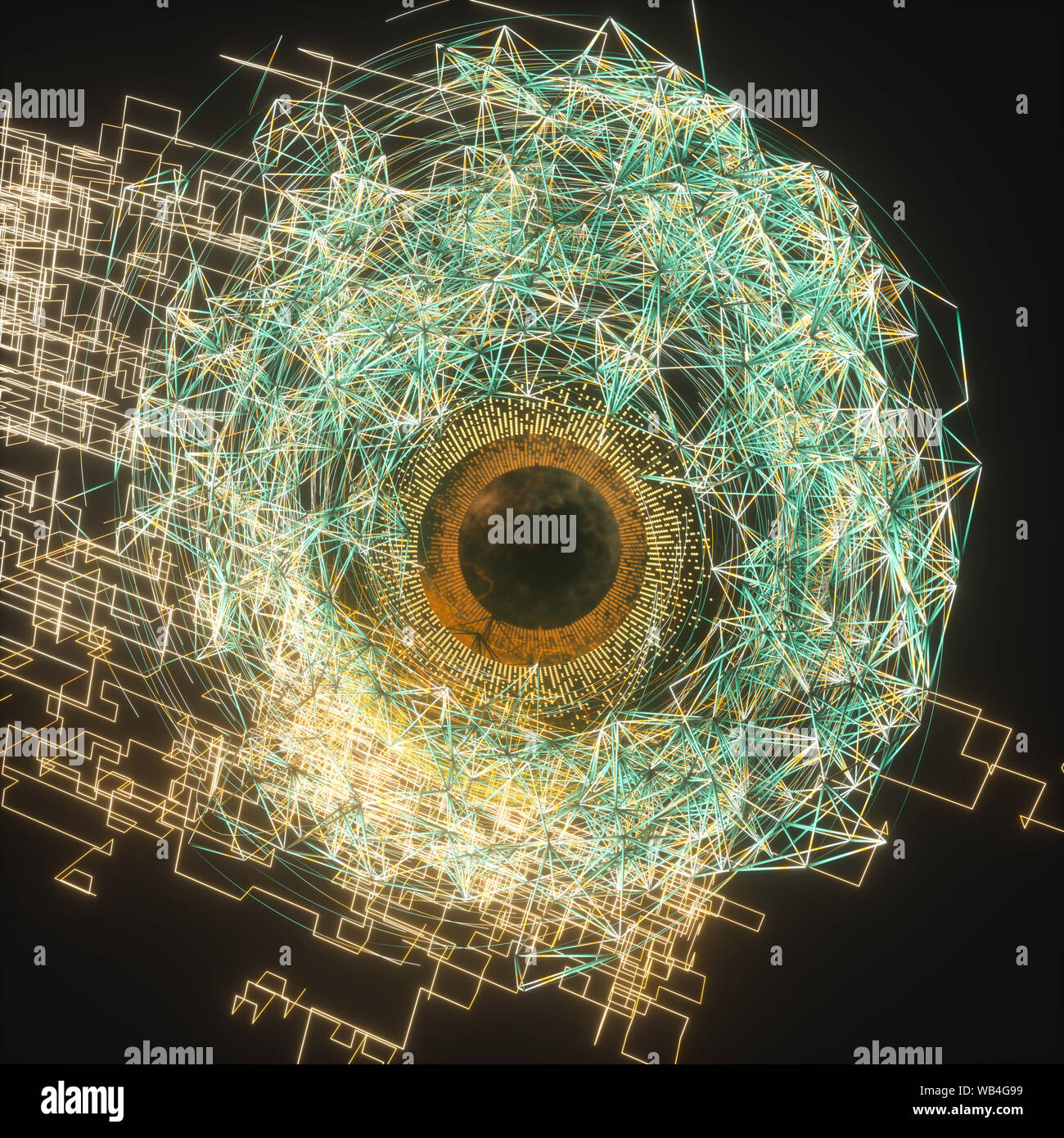 Abstract mechanical eyeball with high-tech line, 3d rendering. Computer ...