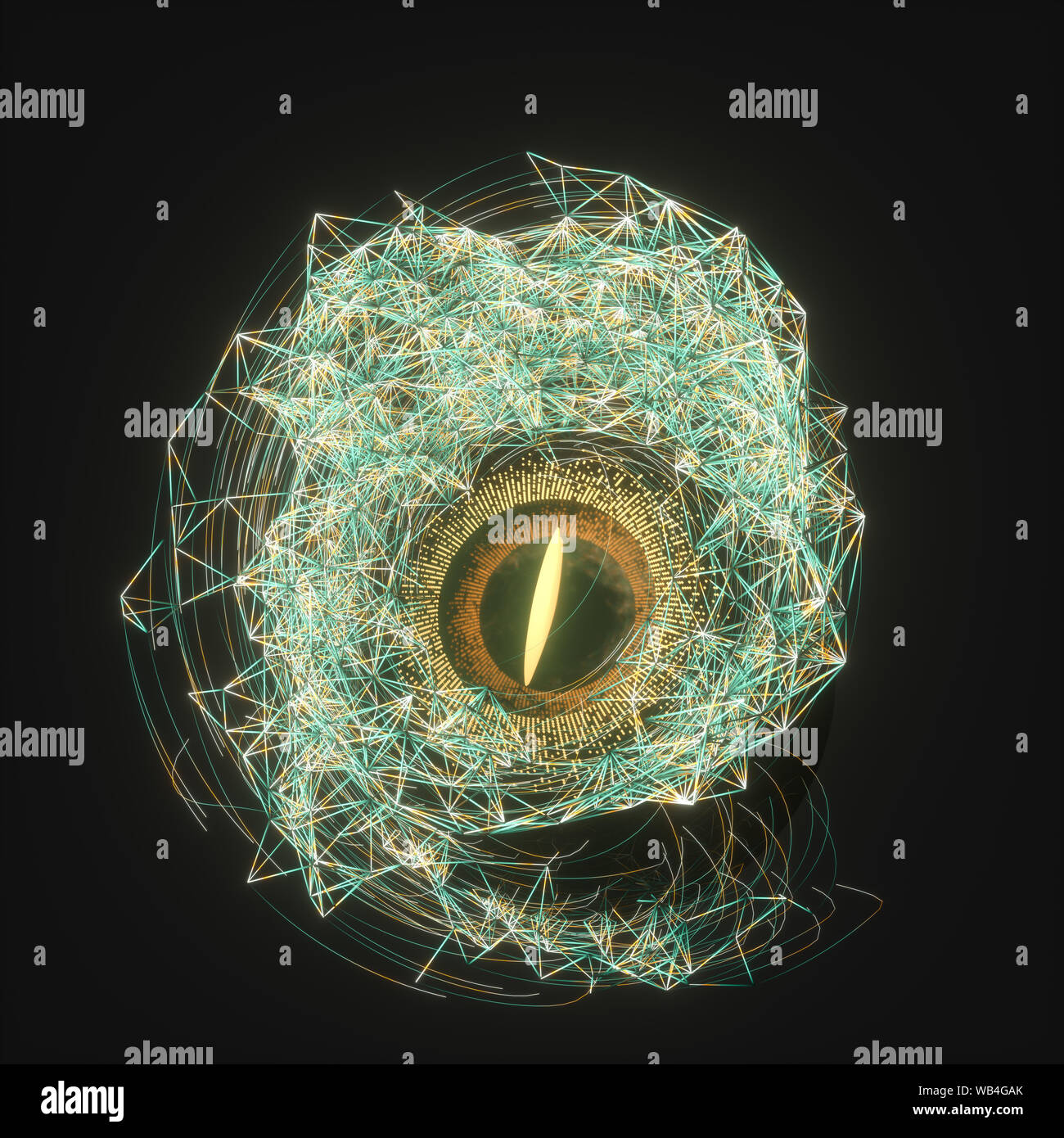 Abstract mechanical eyeball with high-tech line, 3d rendering. Computer ...