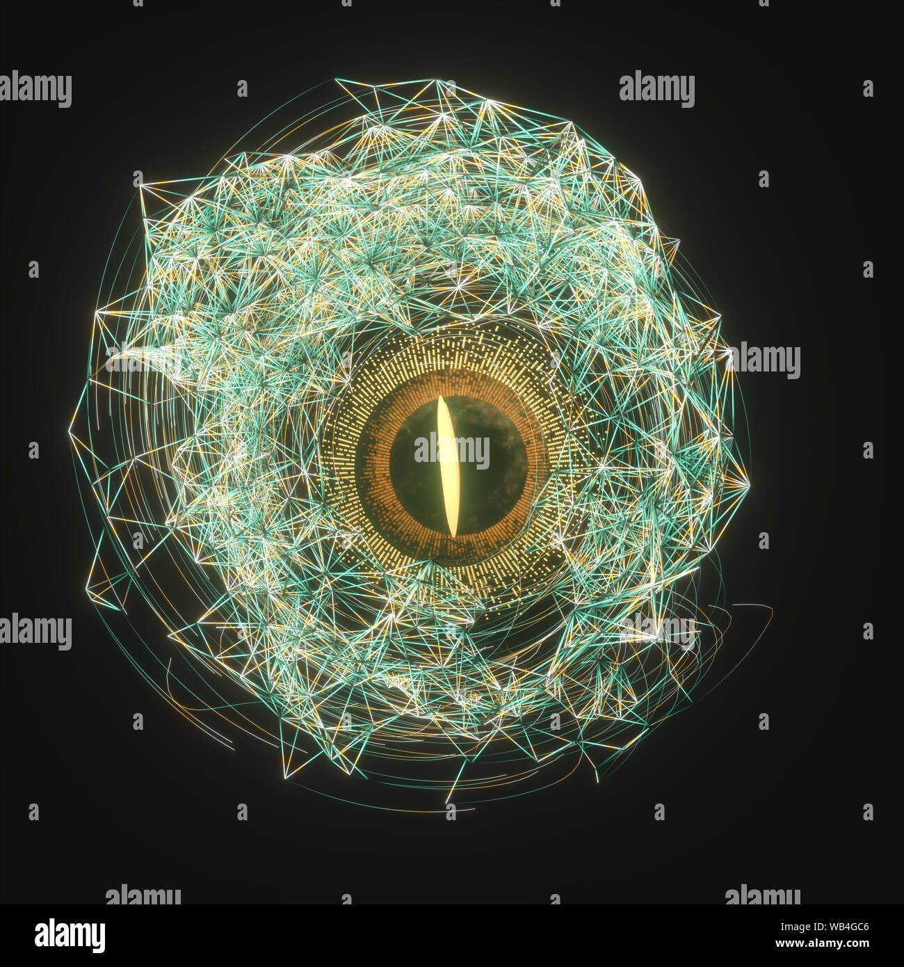 Abstract mechanical eyeball with high-tech line, 3d rendering. Computer ...