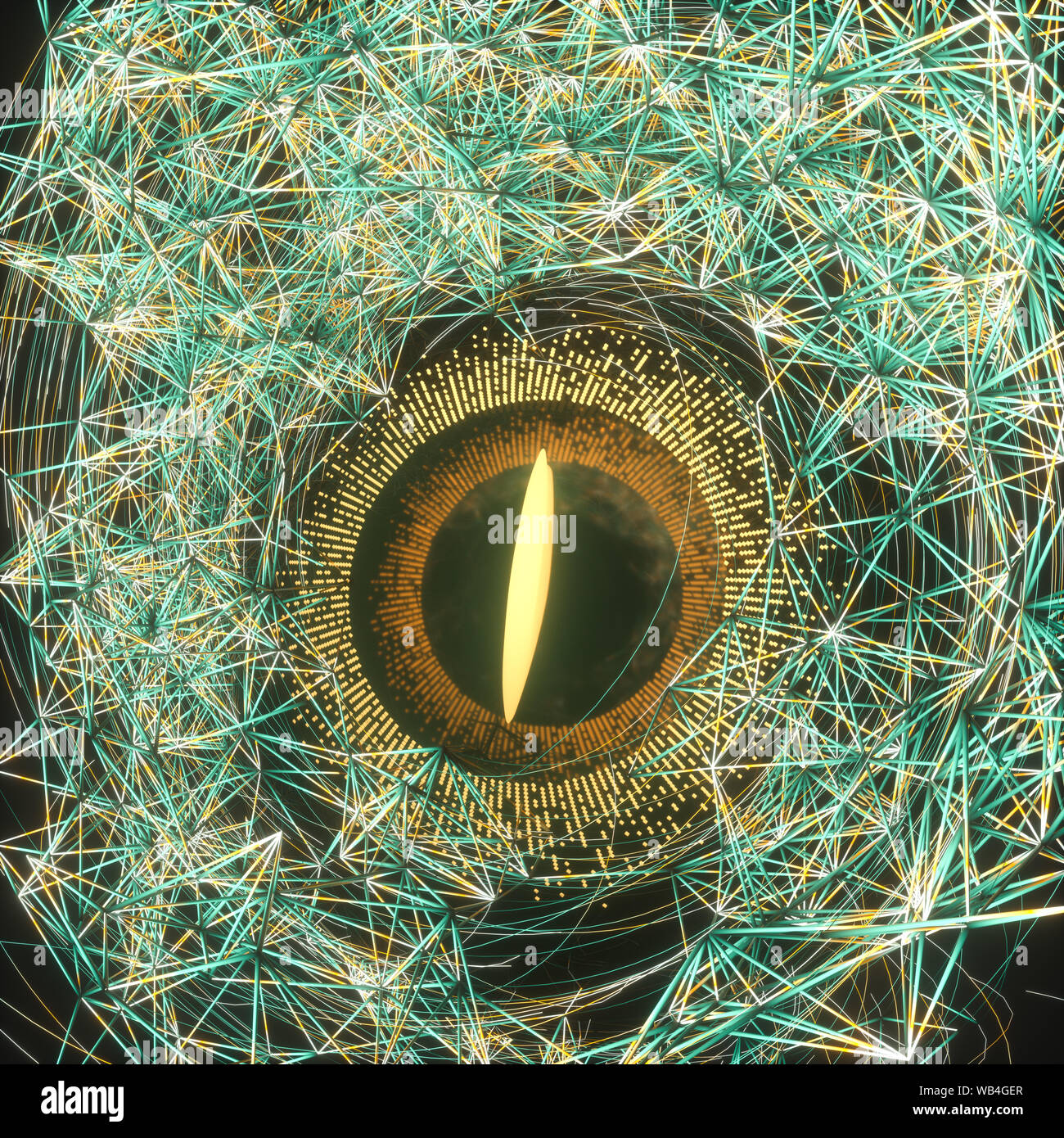 Abstract mechanical eyeball with high-tech line, 3d rendering. Computer ...