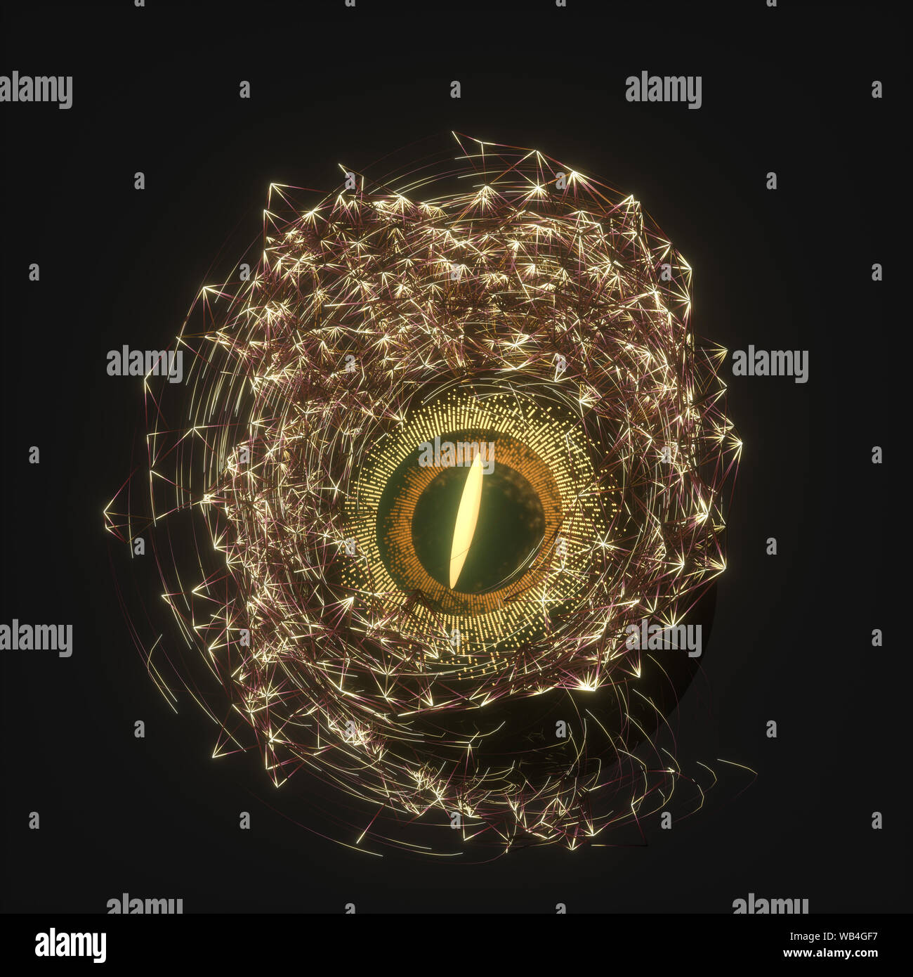 Abstract mechanical eyeball with high-tech line, 3d rendering. Computer ...