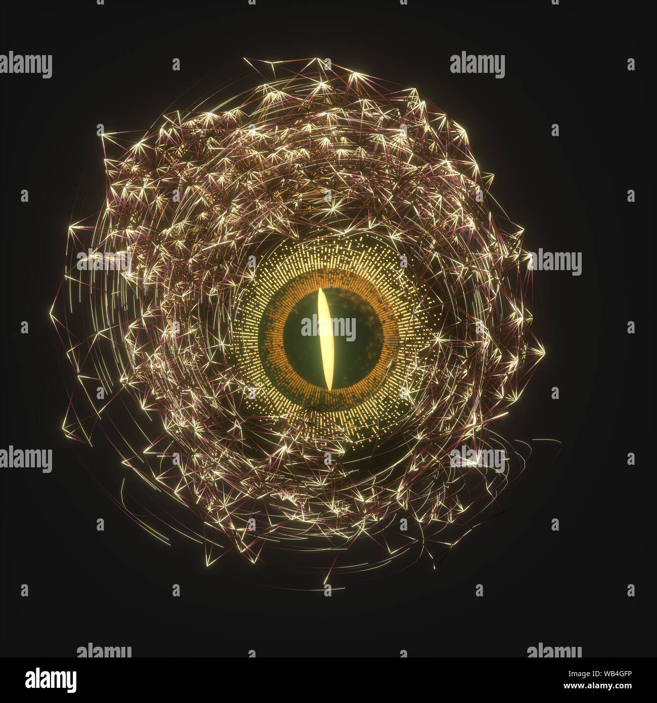 Abstract mechanical eyeball with high-tech line, 3d rendering. Computer ...
