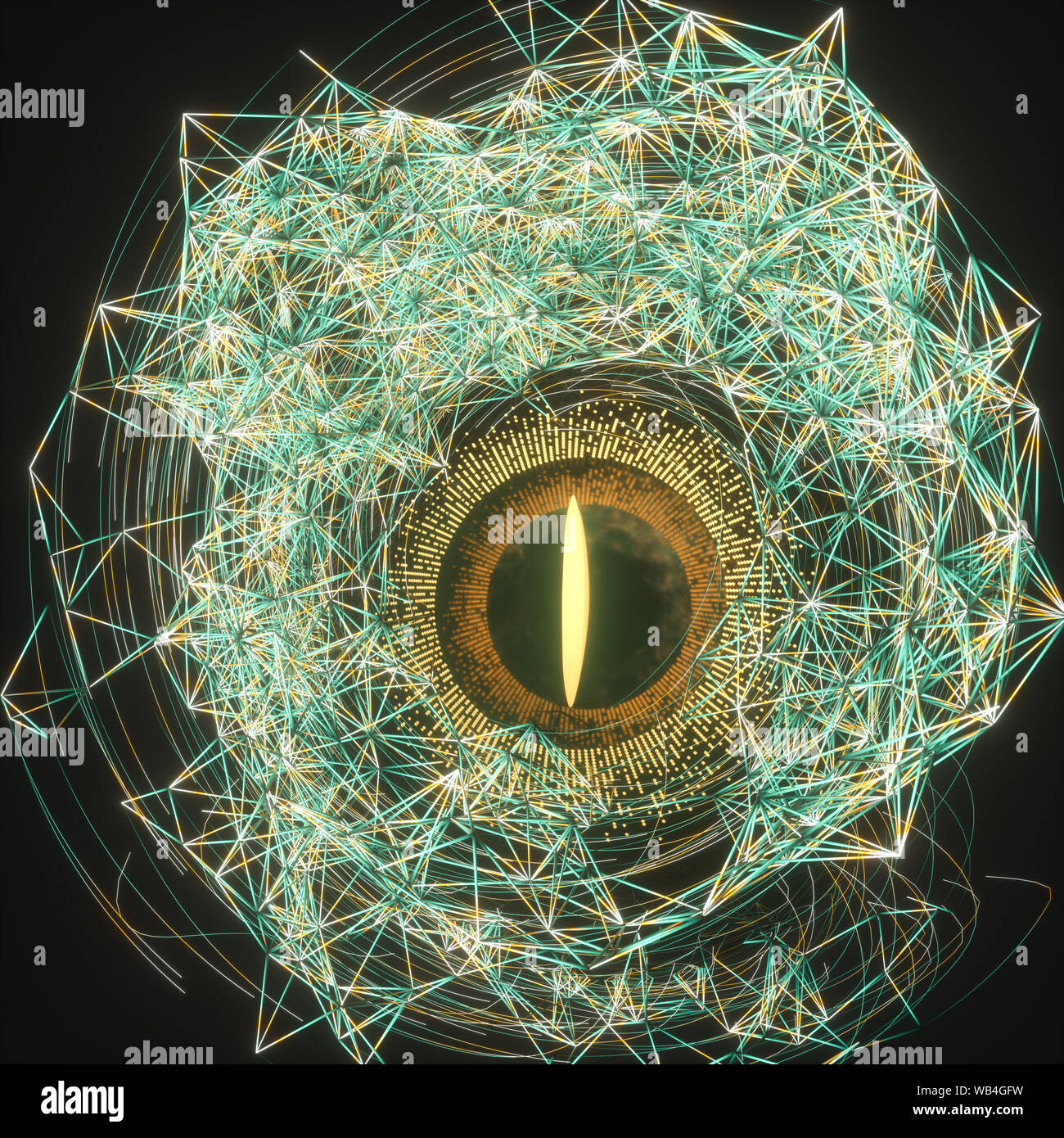 Abstract mechanical eyeball with high-tech line, 3d rendering. Computer ...
