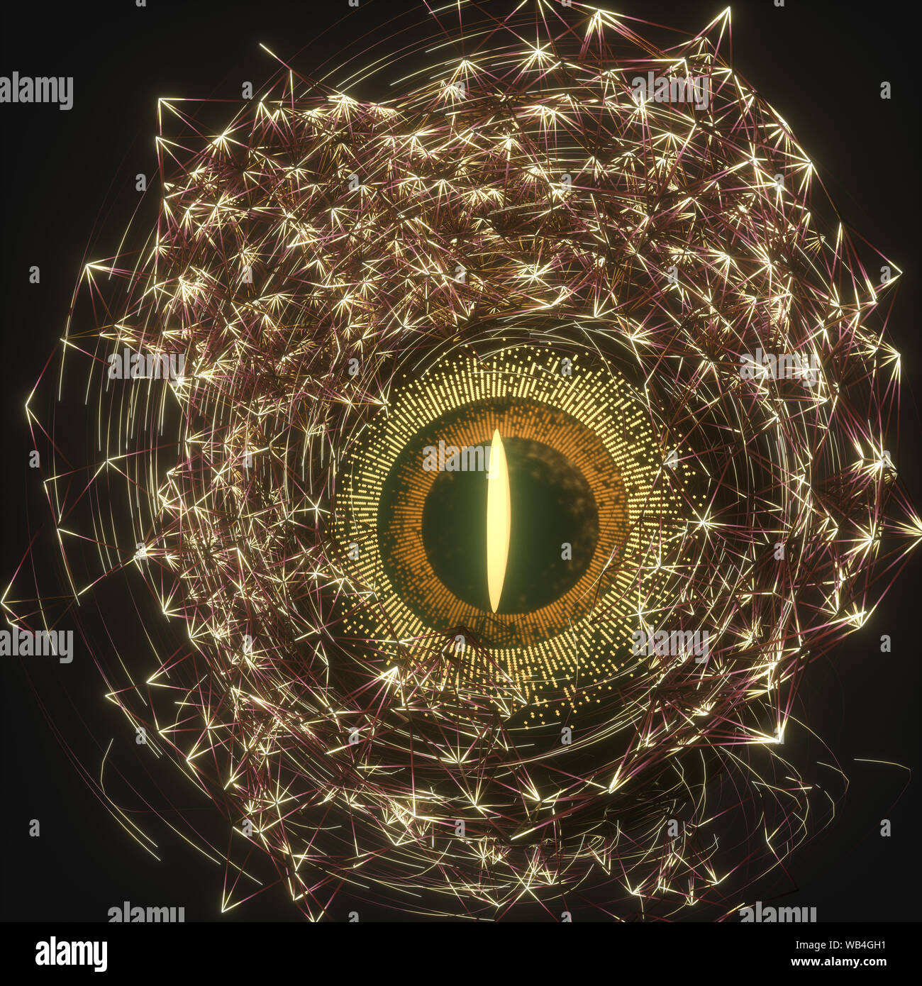 Abstract mechanical eyeball with high-tech line, 3d rendering. Computer ...