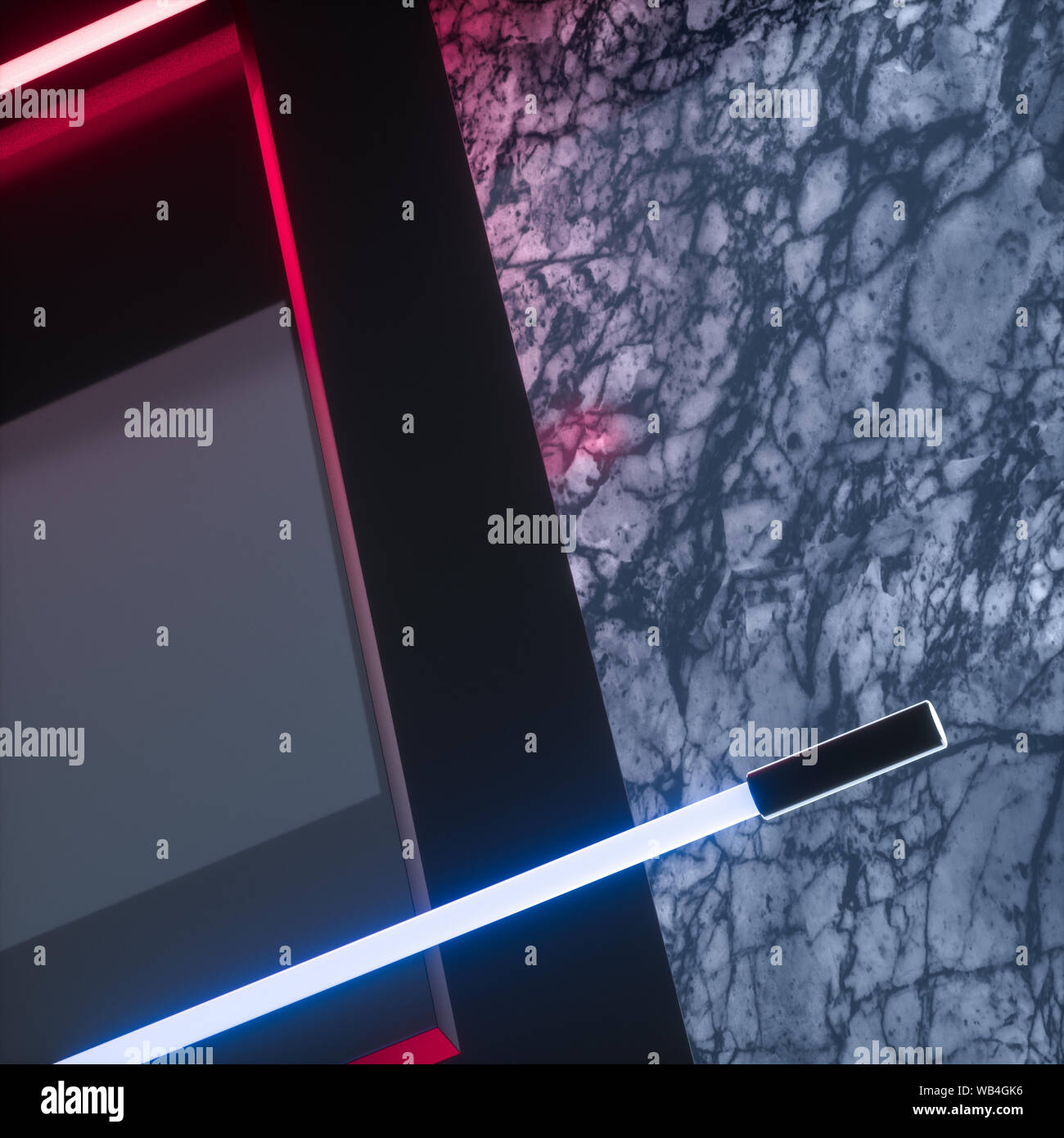 Glowing neon tubes and marble background, 3d rendering. Computer ...