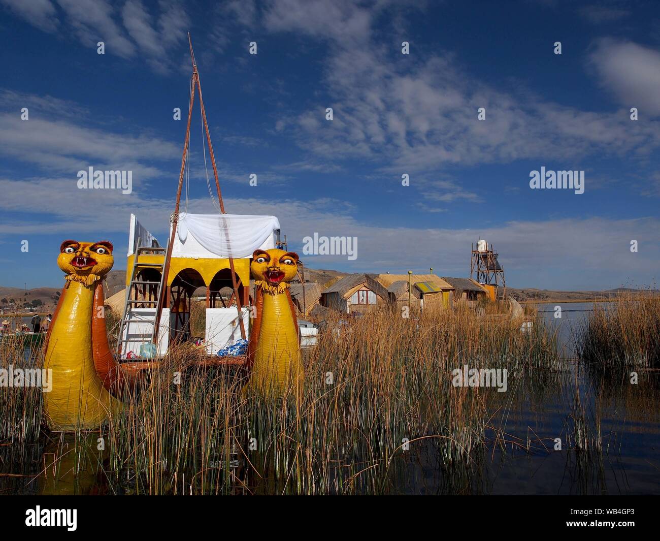 A typical Uro wedding totora balse at Titicaca Lake. The Uru or Uros ...