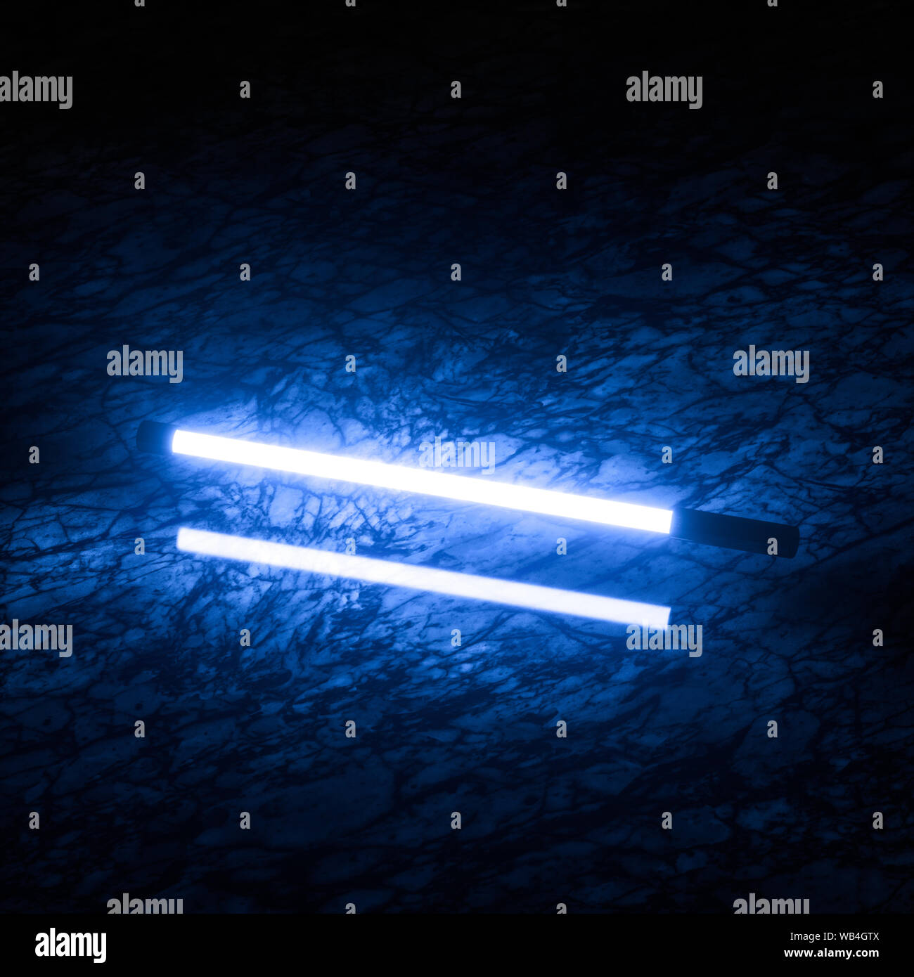 Glowing neon tubes and marble background, 3d rendering. Computer ...