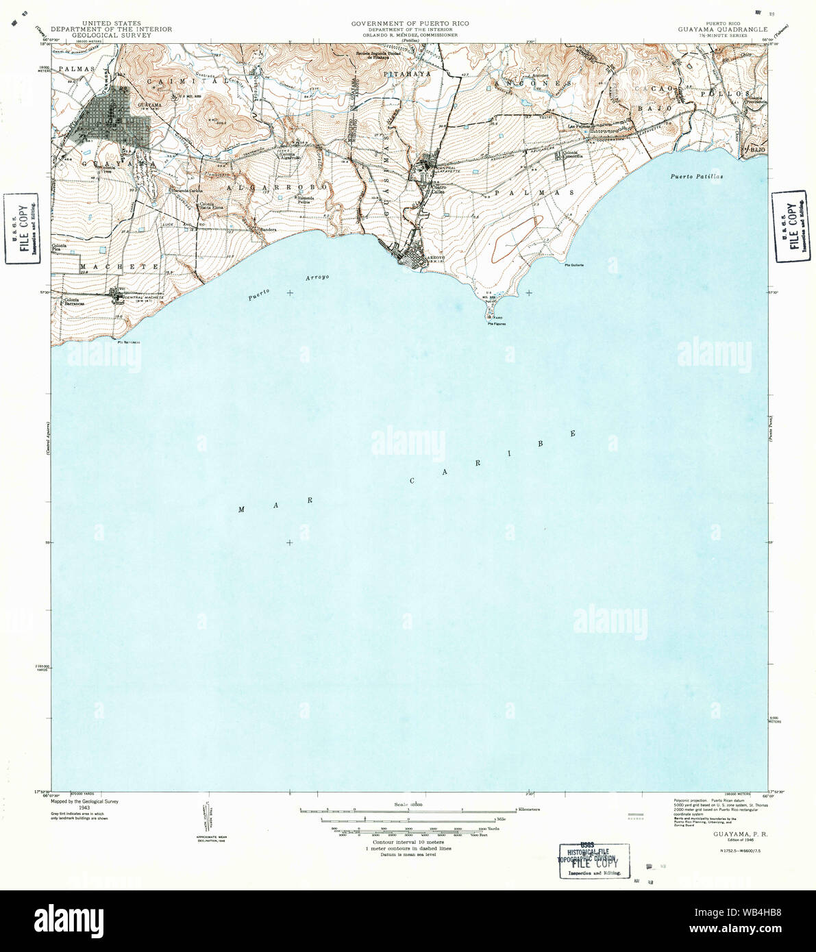 USGS TOPO Map Puerto Rico PR Guayama 362428 1946 30000 Restoration Stock Photo - Alamy
