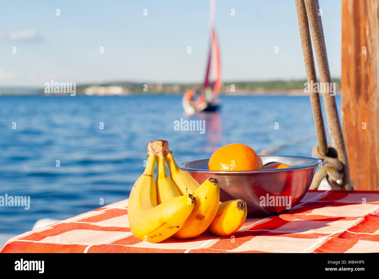 still life with bananas and oranges on board of some sailing vessel ...
