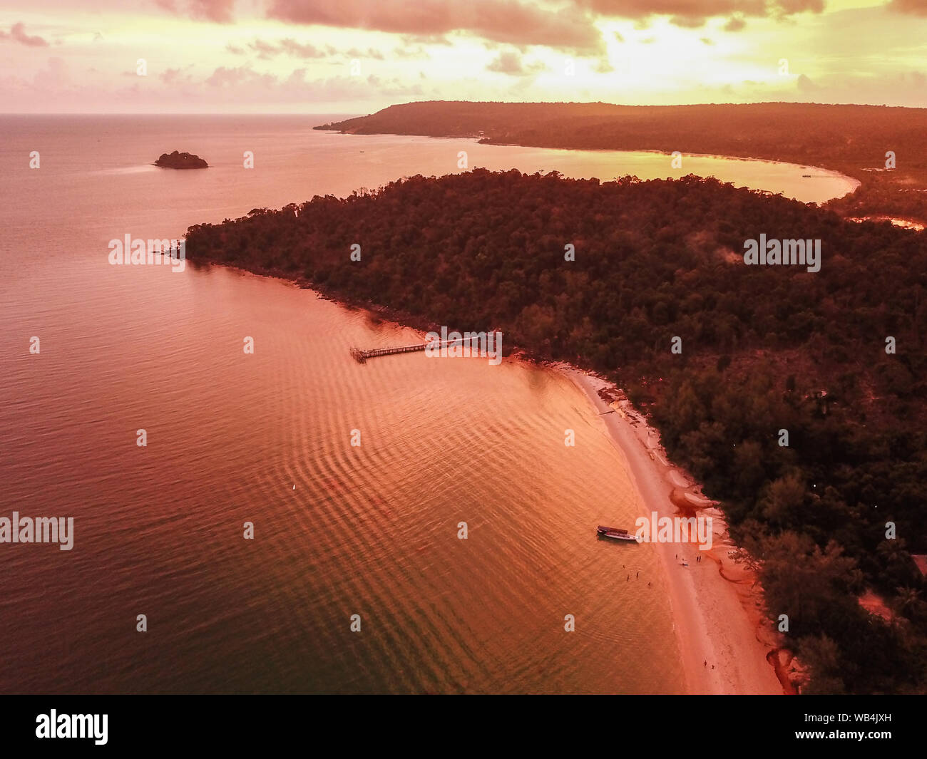 Koh Rong island from above, beach and sunset, in Cambodia Sihanoukville ...