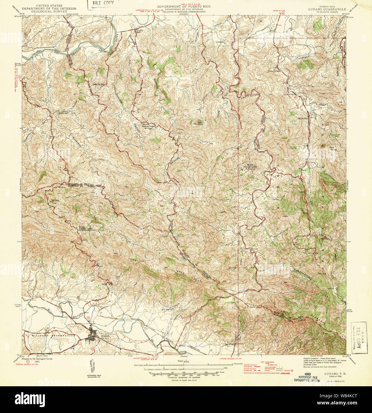 USGS TOPO Map Puerto Rico PR Gurabo 362431 1946 30000 Restoration Stock ...