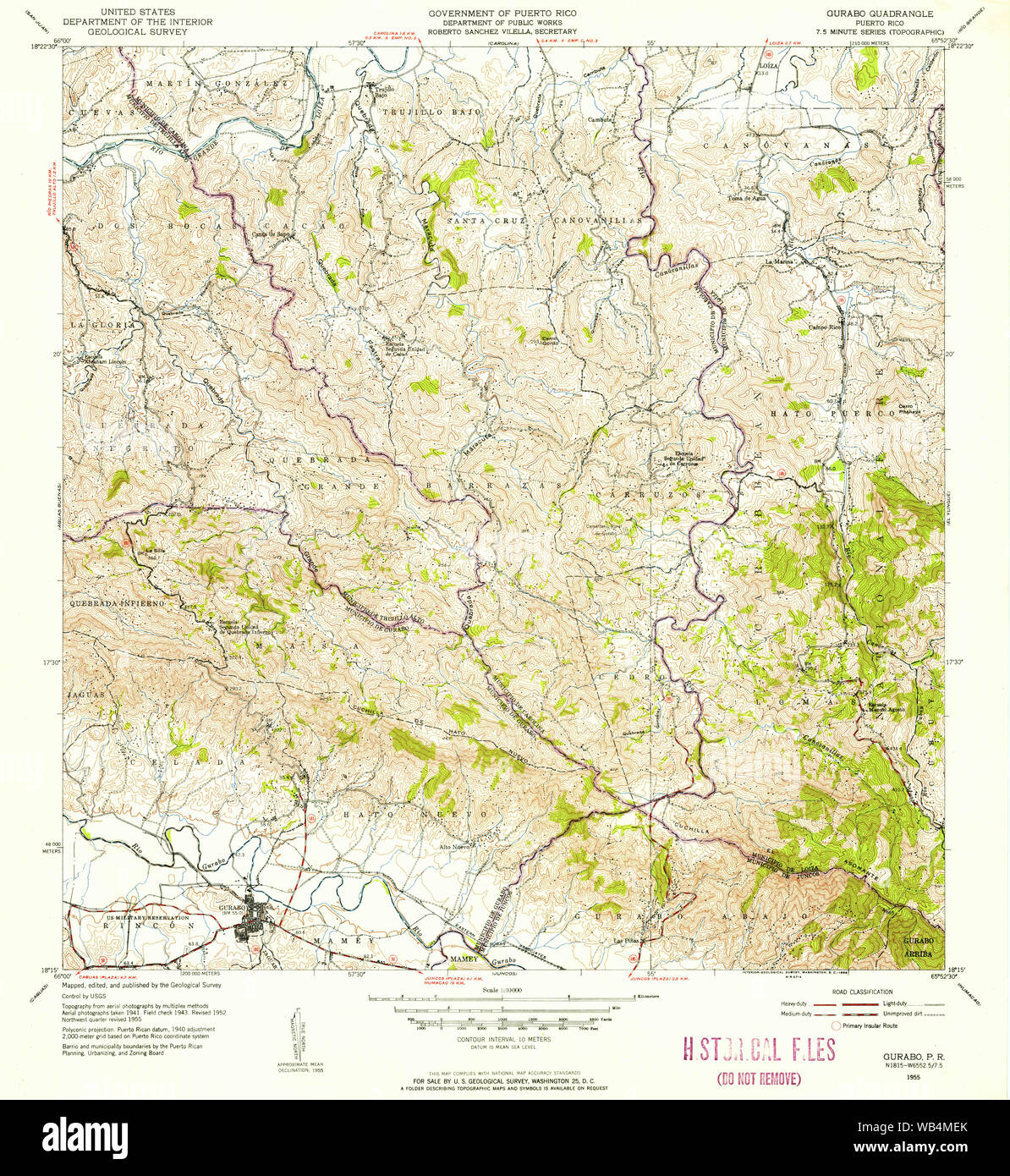 USGS TOPO Map Puerto Rico PR Gurabo 362434 1955 30000 Restoration Stock ...