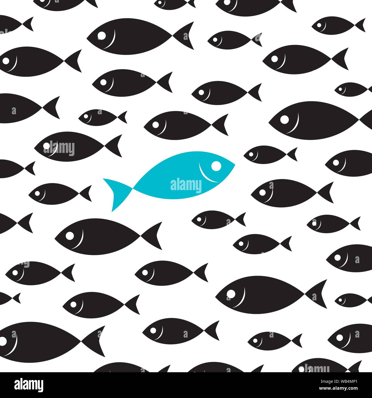 A flock of fish. Shoal of fish illustration with one differen fish ...