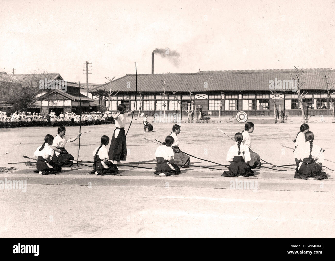 [ 1930s Japan - Japanese Female Students Practicing Kyudo ] — A group ...
