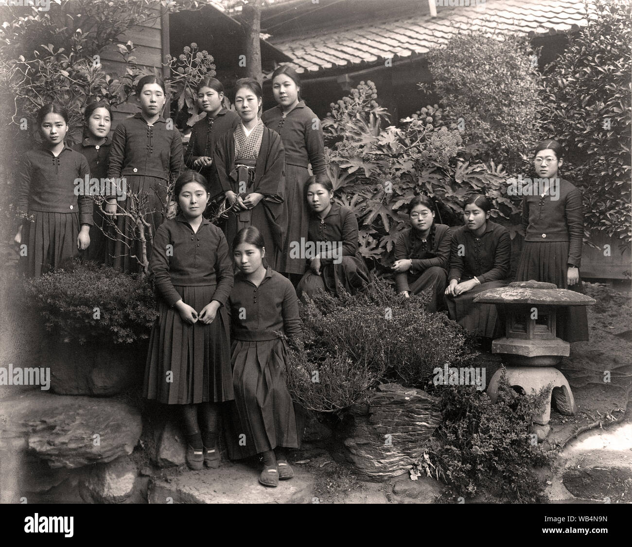 [ 1930s Japan - Japanese Female Students in Uniform ] — A group of female high school students ...